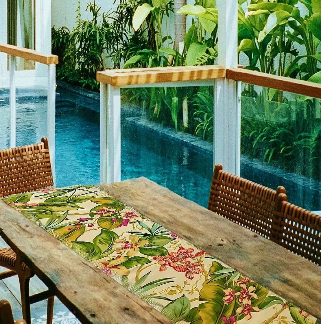 orchid table runner, tropical outdoor table runner, tropical table ...