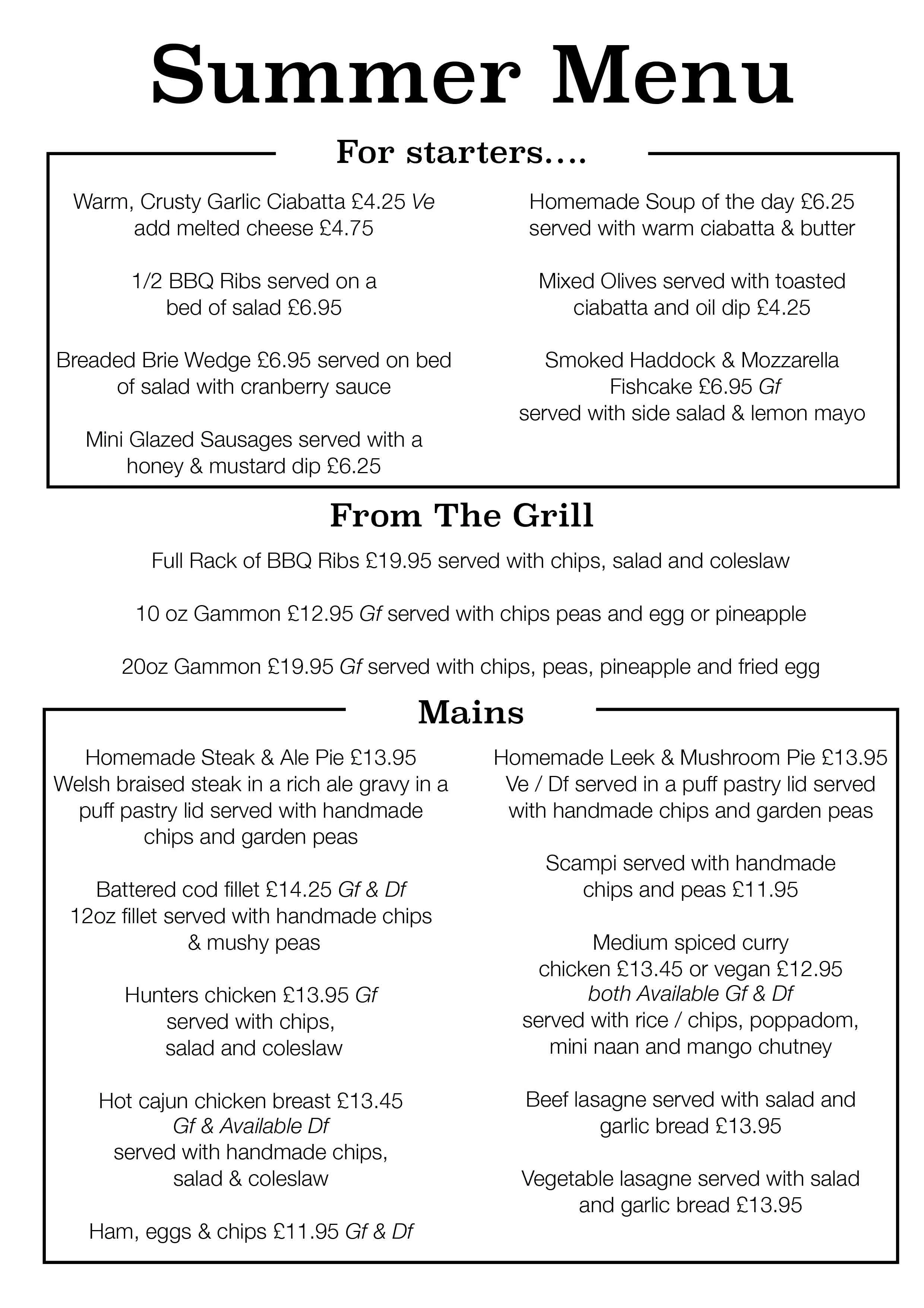 Menu — The Sun Trevor