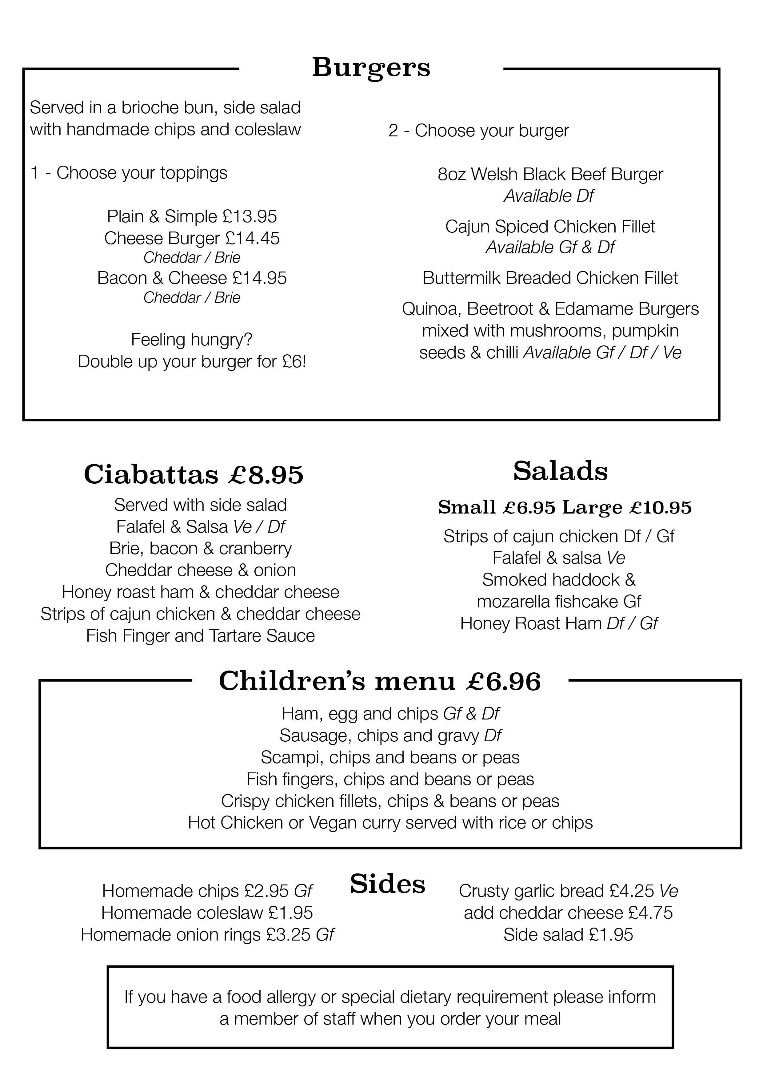 Menu — The Sun Trevor