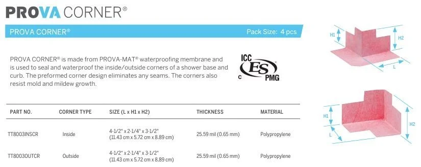 PROVA CORNER® | PROVA-MAT® waterproofing membrane — SURFACES INC.