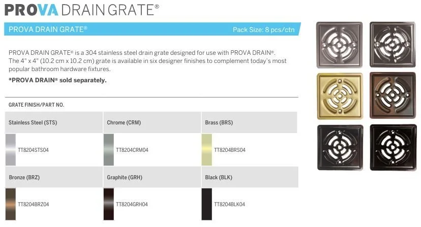 PROVA DRAIN GRATE® is a 304 stainless steel drain grate — SURFACES INC.