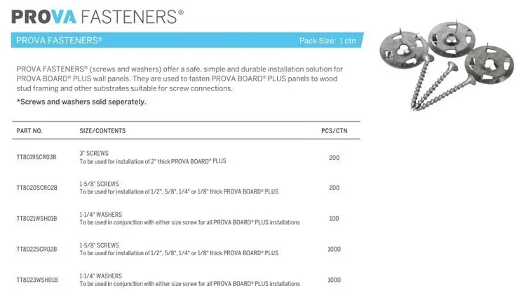 PROVA FASTENERS® (screws and washers) — SURFACES INC.
