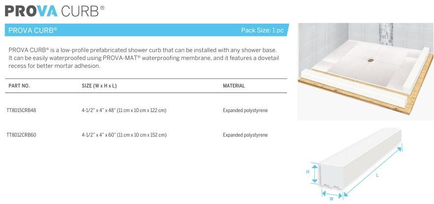 PROVA CURB® is a low-profile prefabricated shower curb — SURFACES INC.