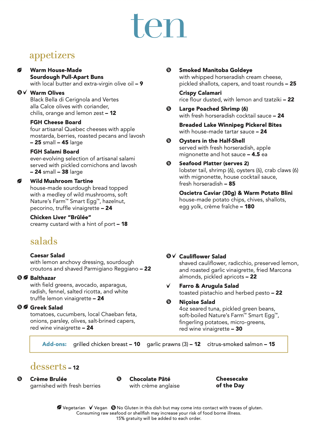 hors d'oeuvres + salades menu — Ten Spa