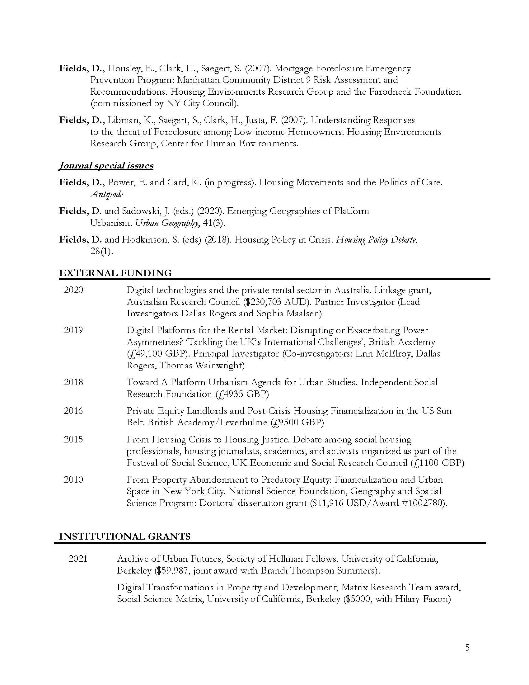Curriculum vitae — Desiree Fields, Ph.D.