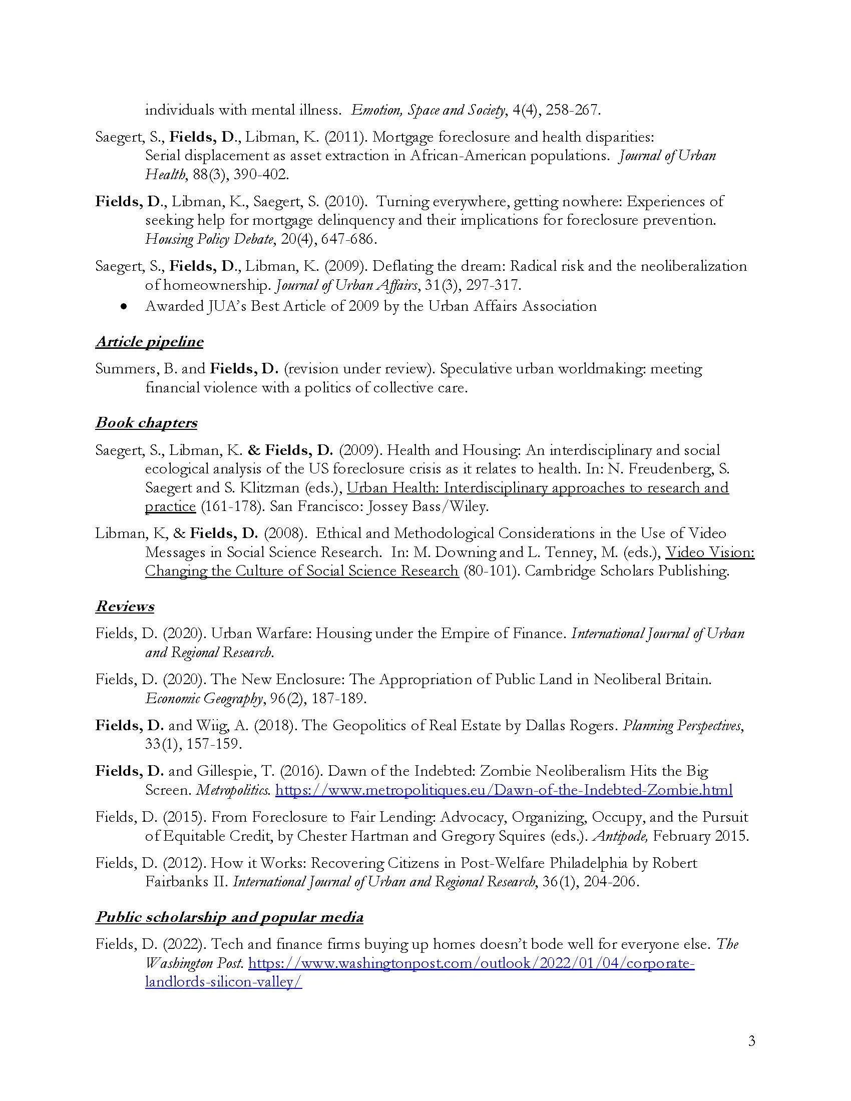 Curriculum vitae — Desiree Fields, Ph.D.