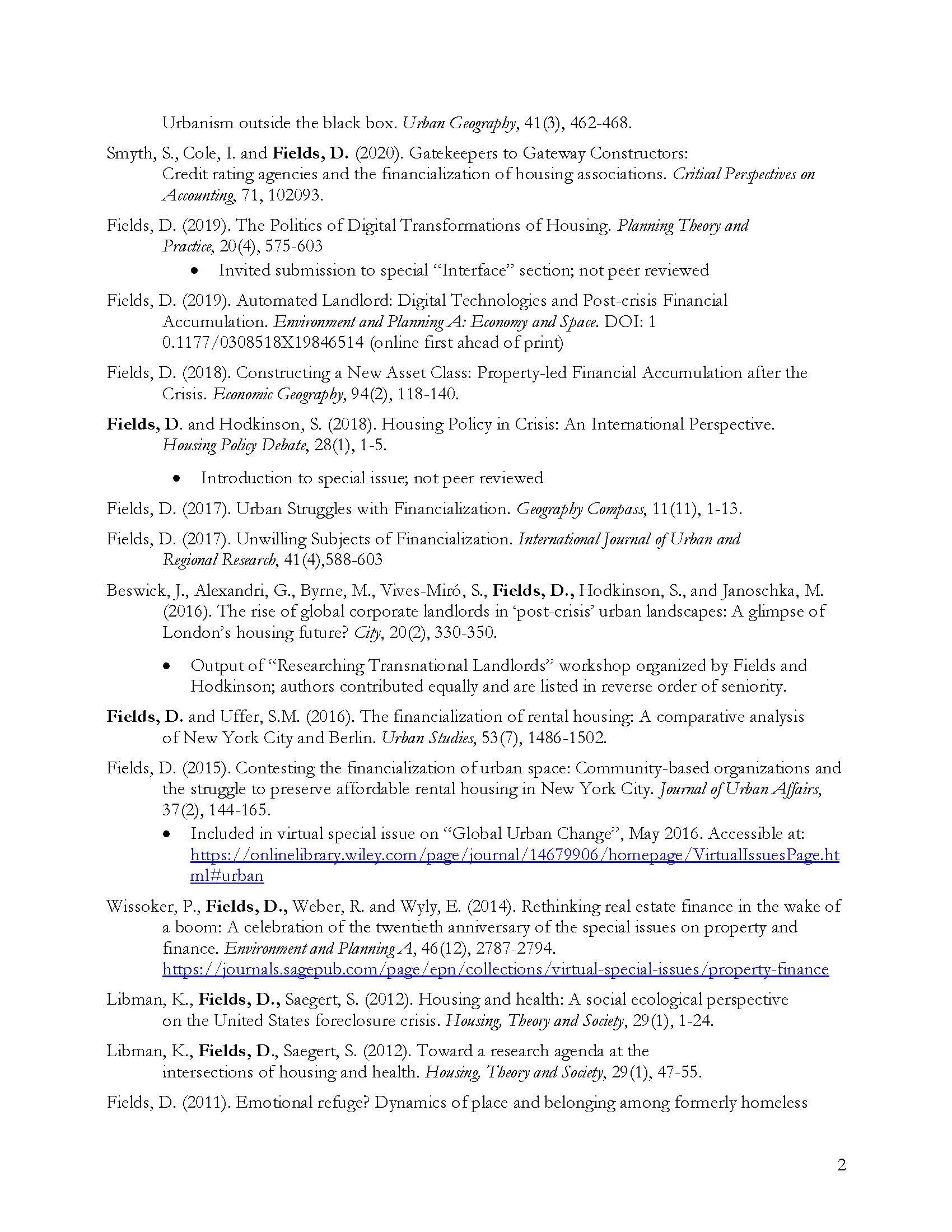 Curriculum vitae — Desiree Fields, Ph.D.