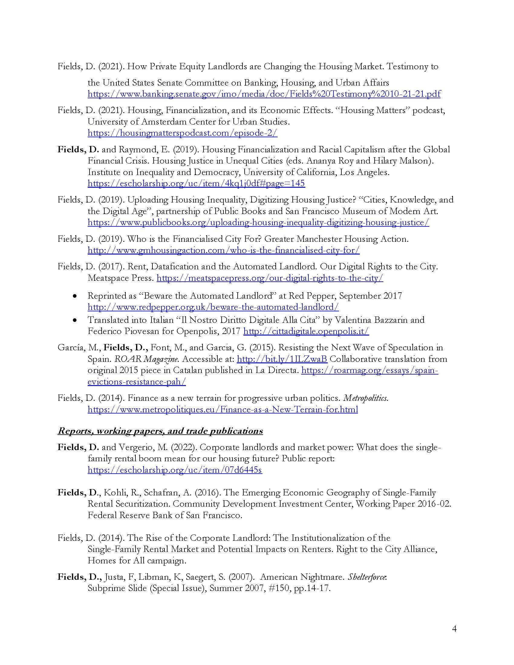 Curriculum vitae — Desiree Fields, Ph.D.