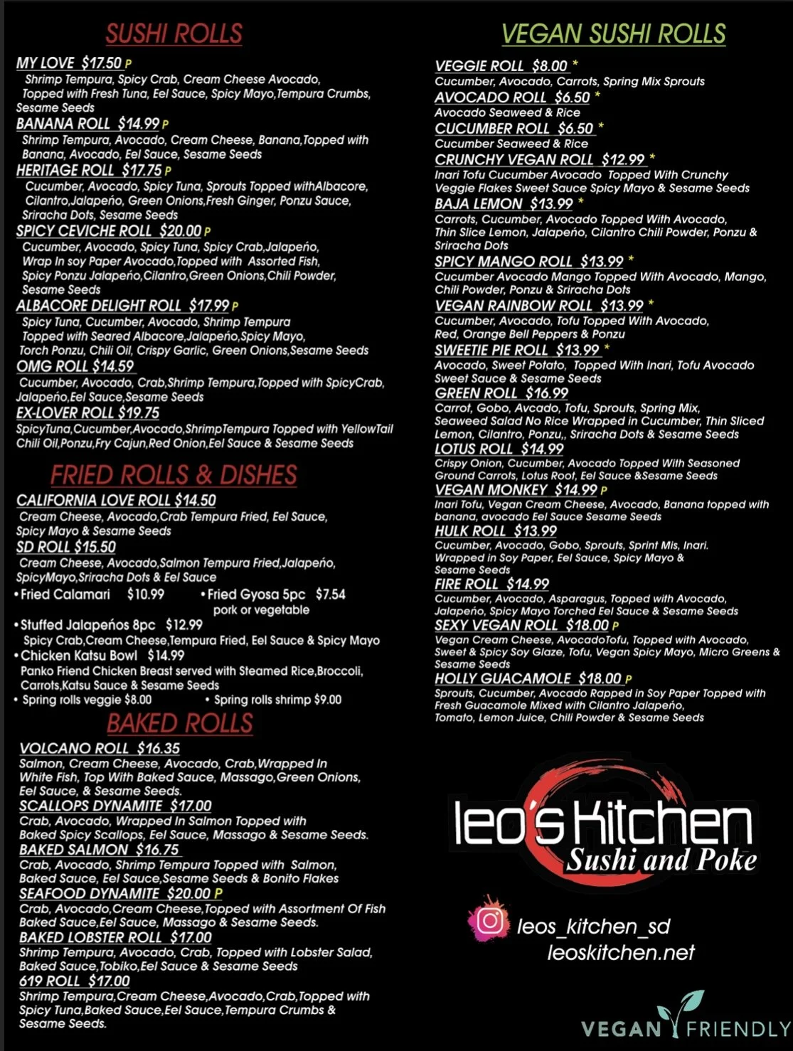 Menu — Leos kitchen sushi and poke