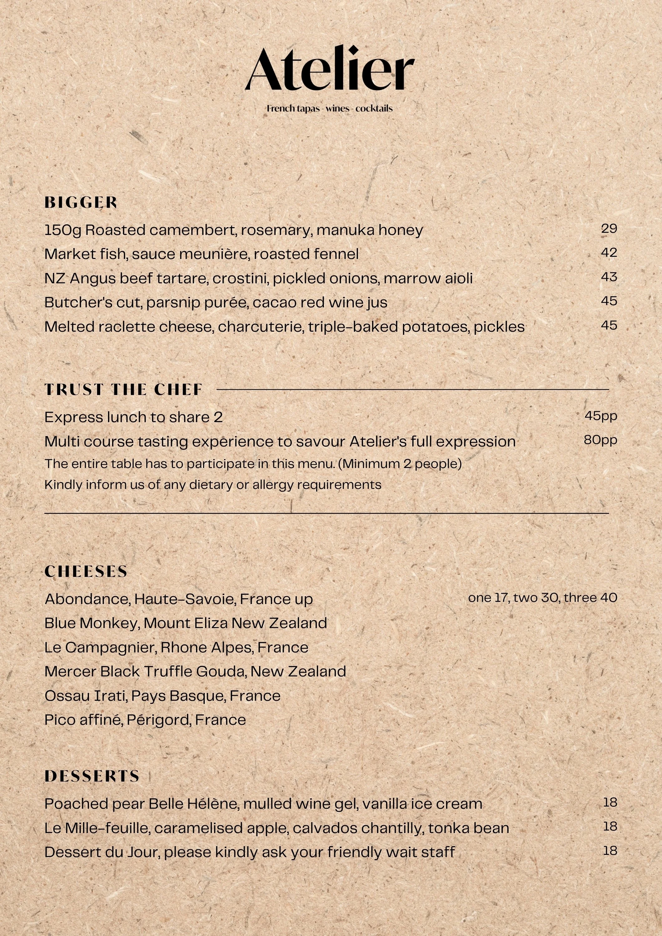 Menu — Atelier