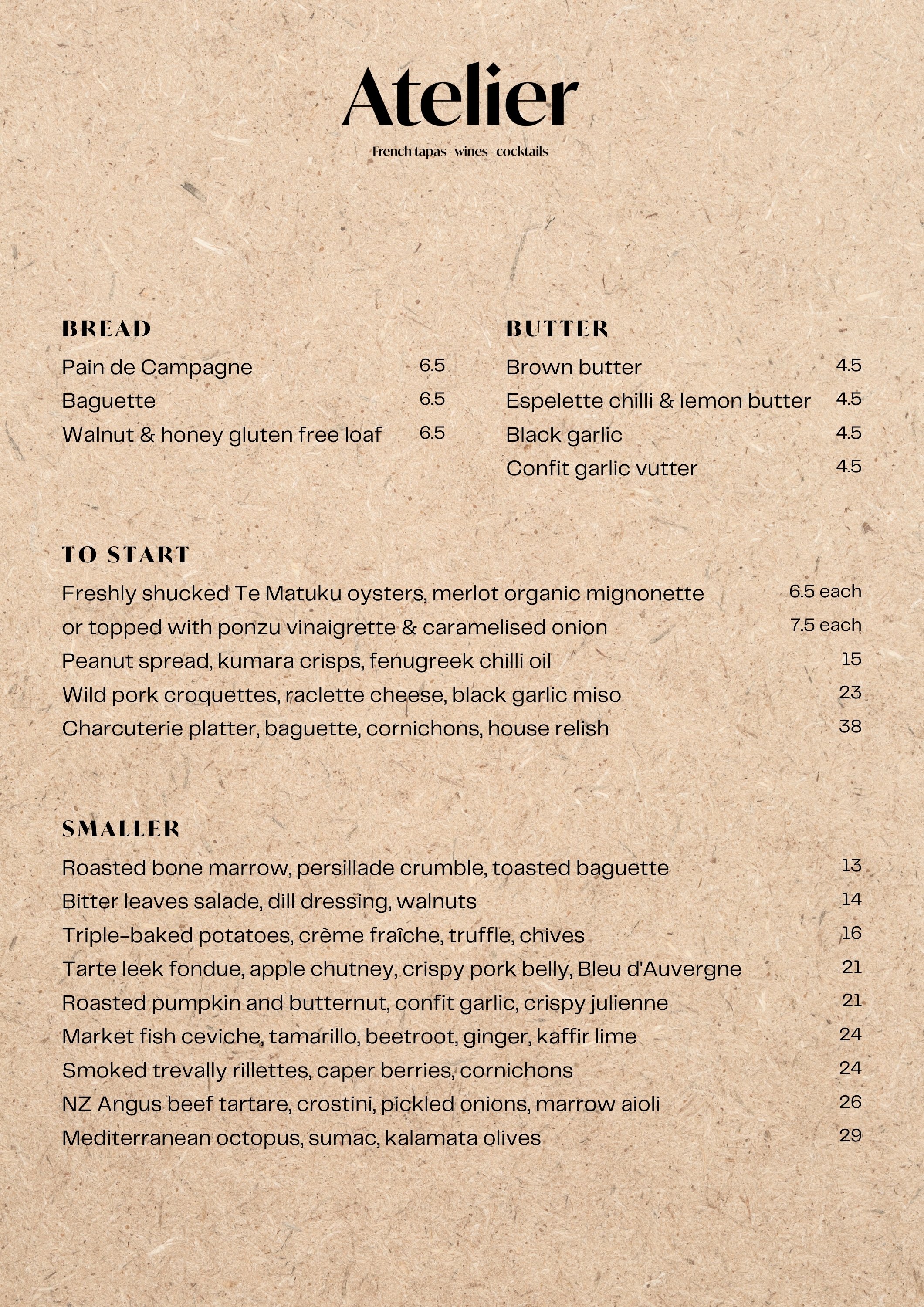 Menu — Atelier