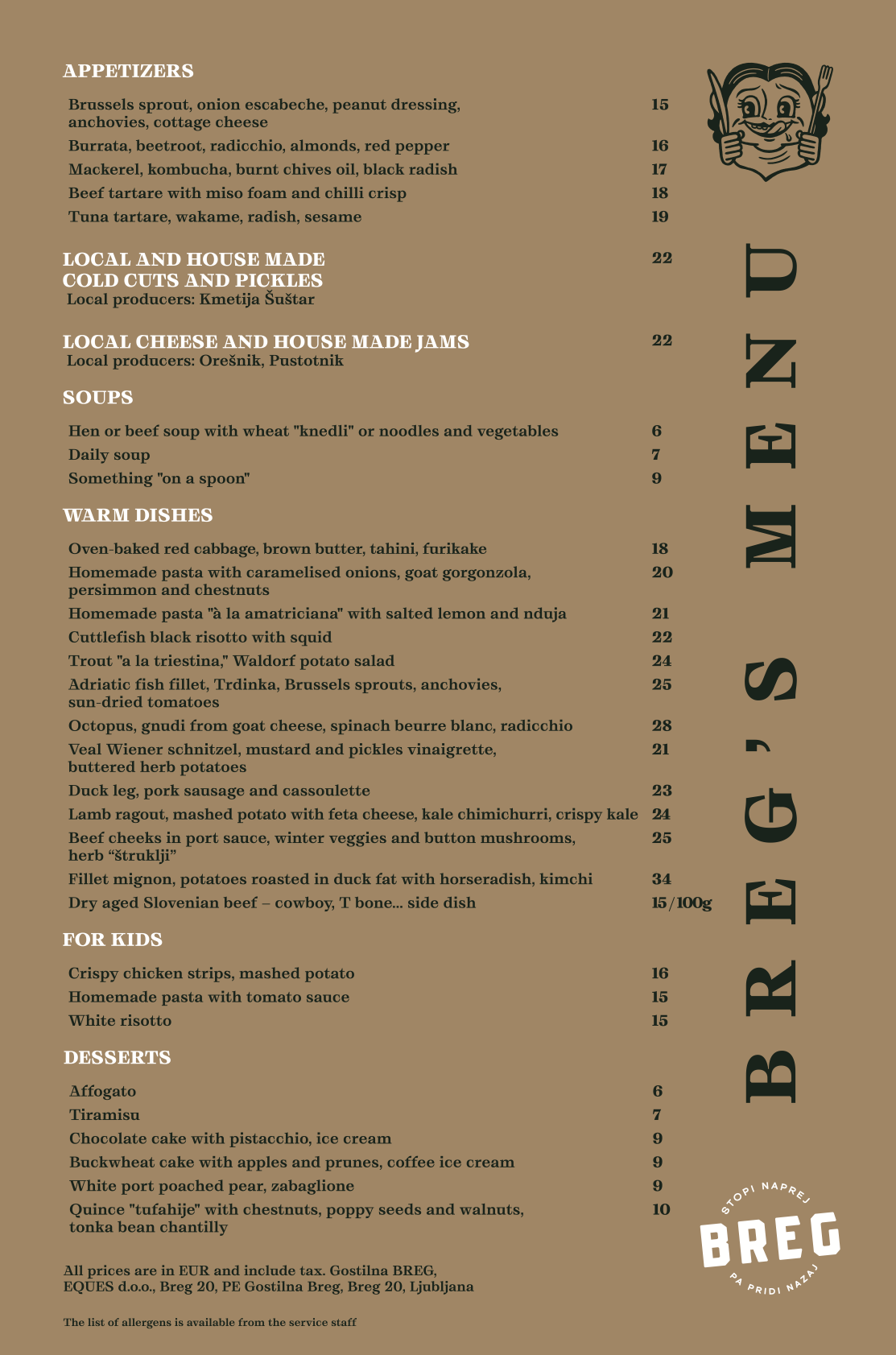 À la carte meni — Breg