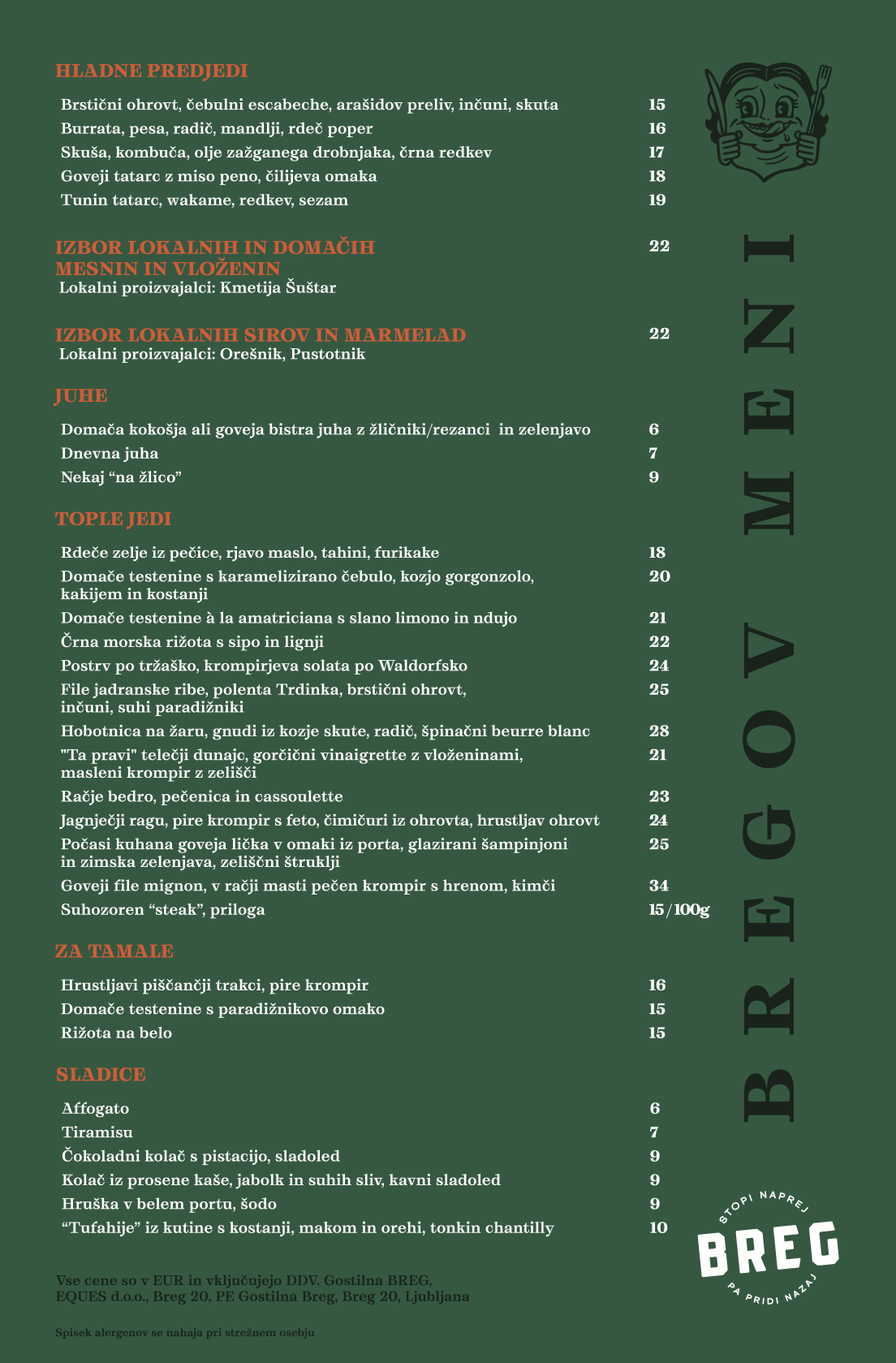 À la carte meni — Breg