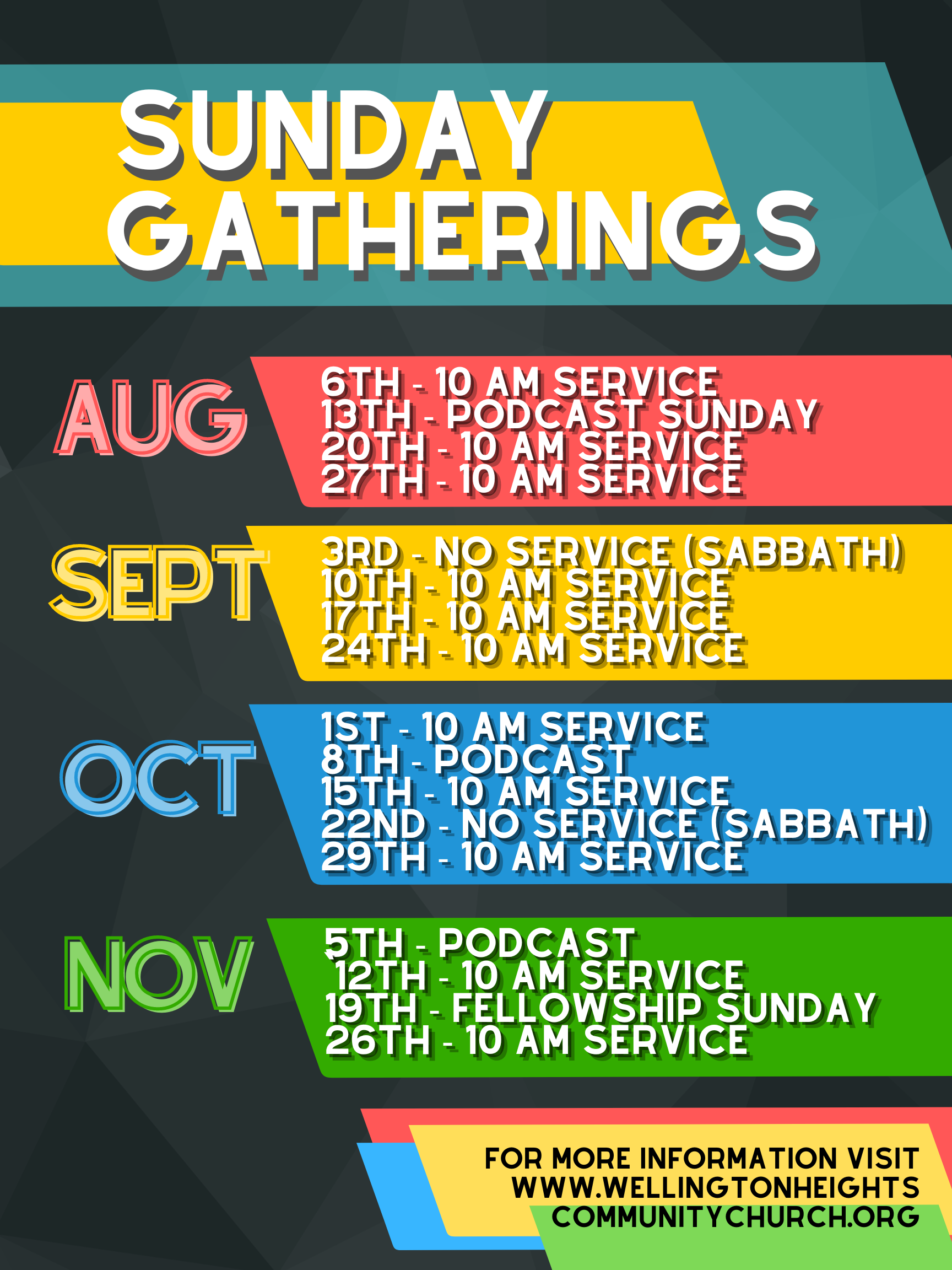 Sunday Schedule — Wellington Heights Community Church