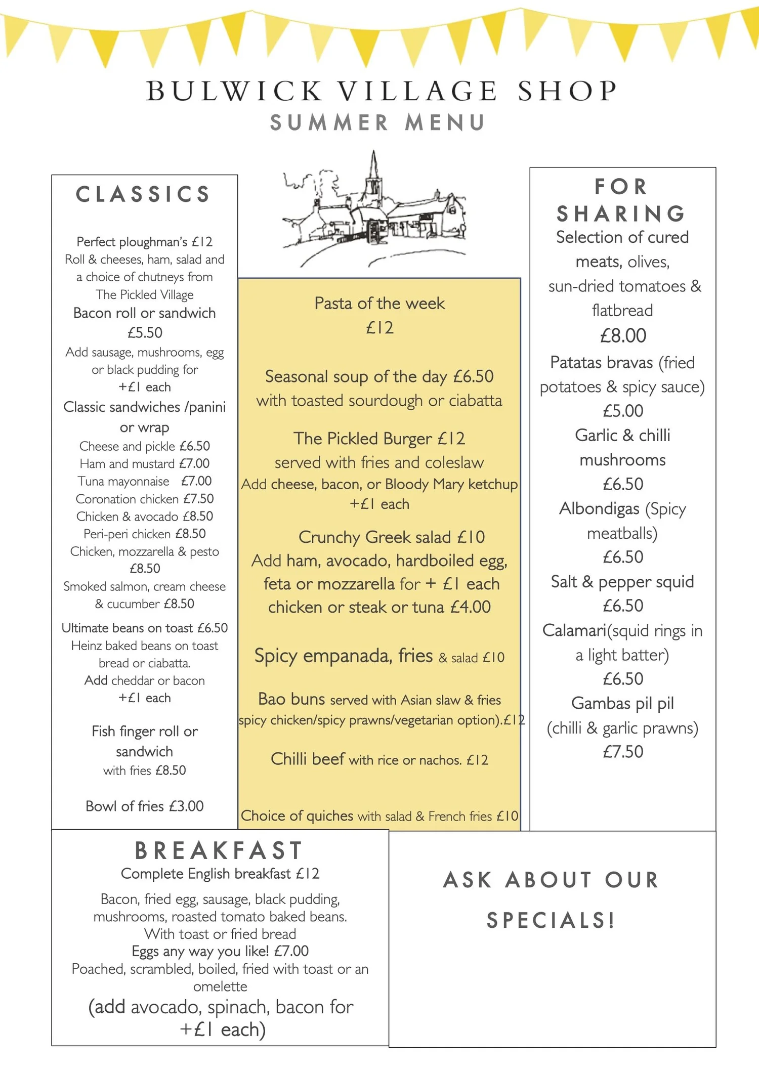 Menu — Bulwick Village Shop