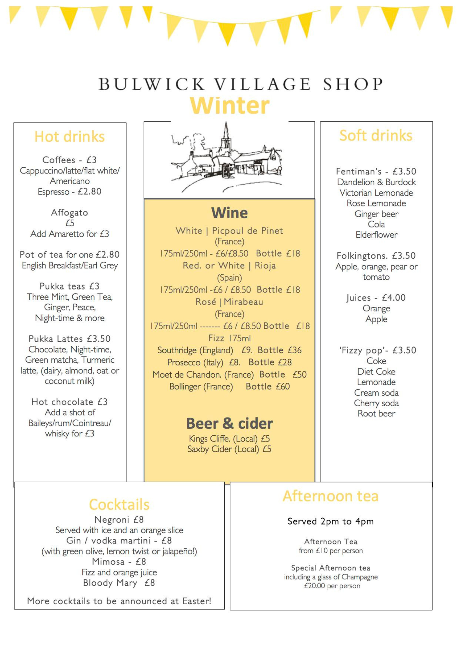 Menu — Bulwick Village Shop