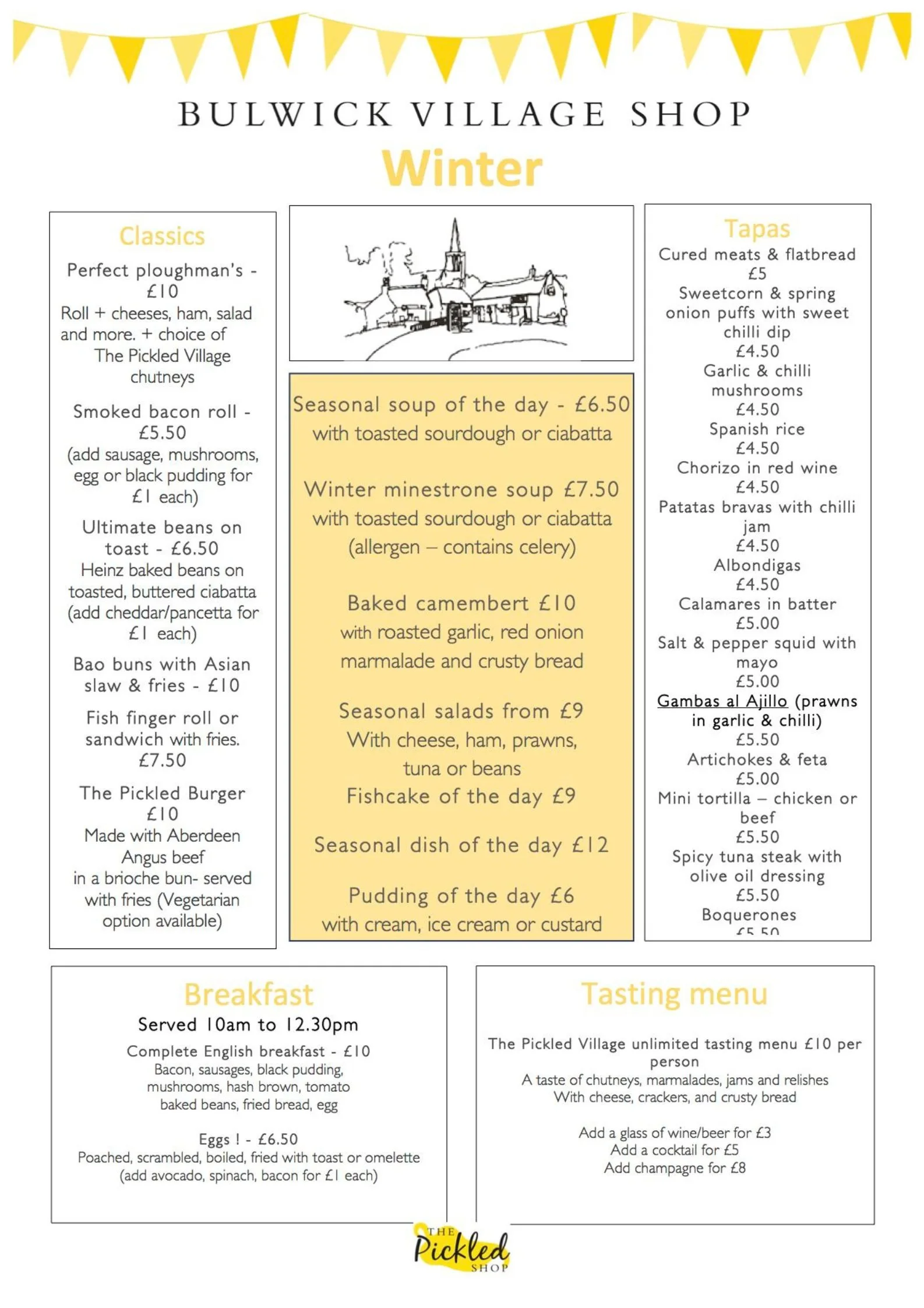 Menu — Bulwick Village Shop
