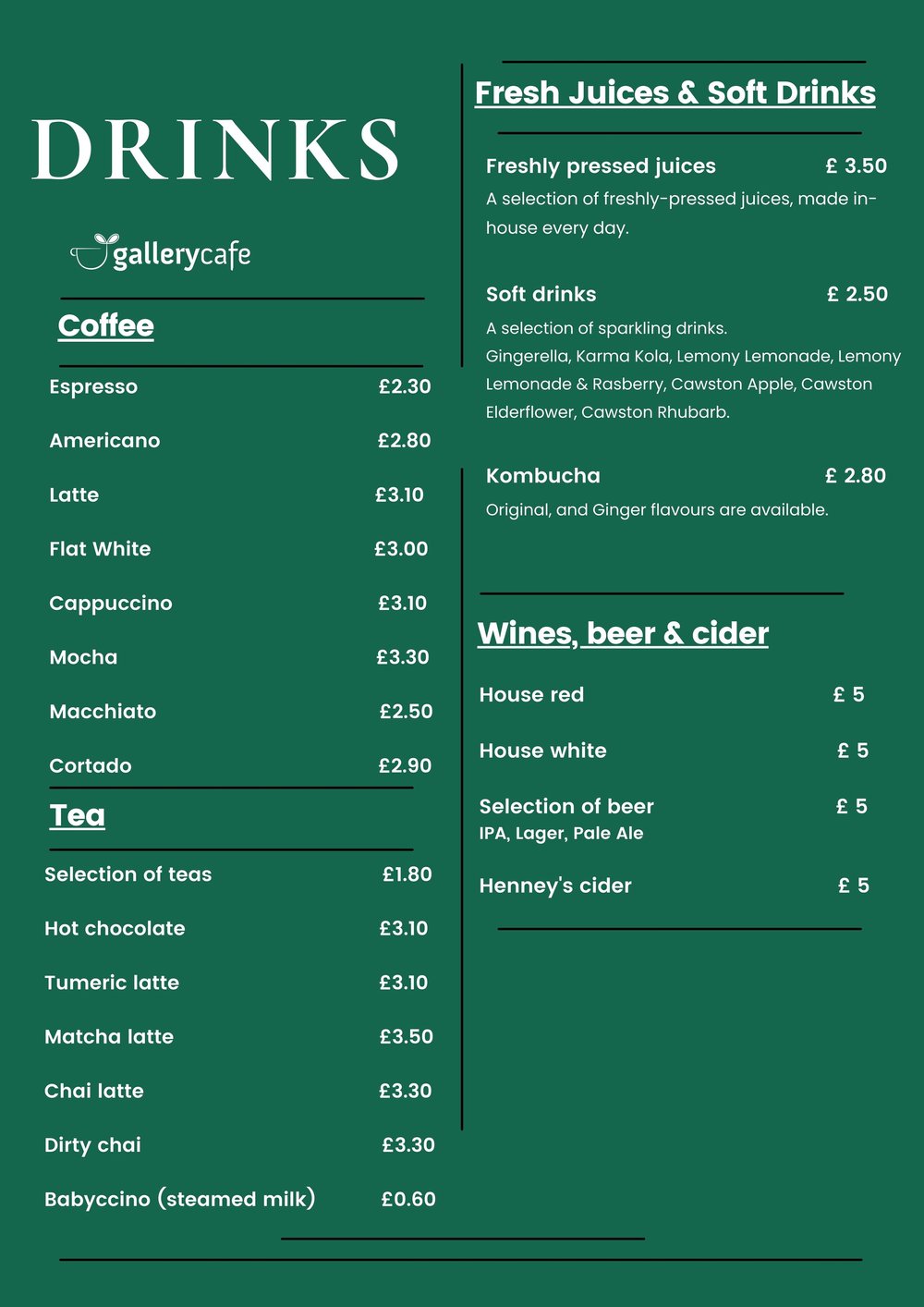 The Gallery Café Menu | Award-winning vegan cafe & restaurant in east ...