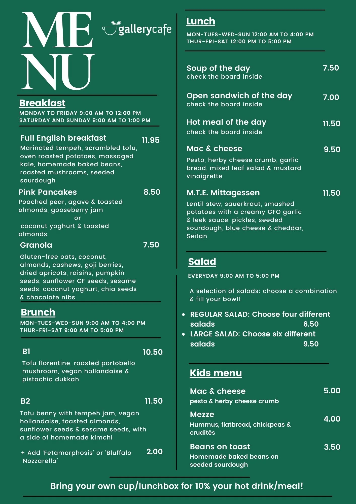 The Gallery Café Menu | Award-winning vegan cafe & restaurant in east ...