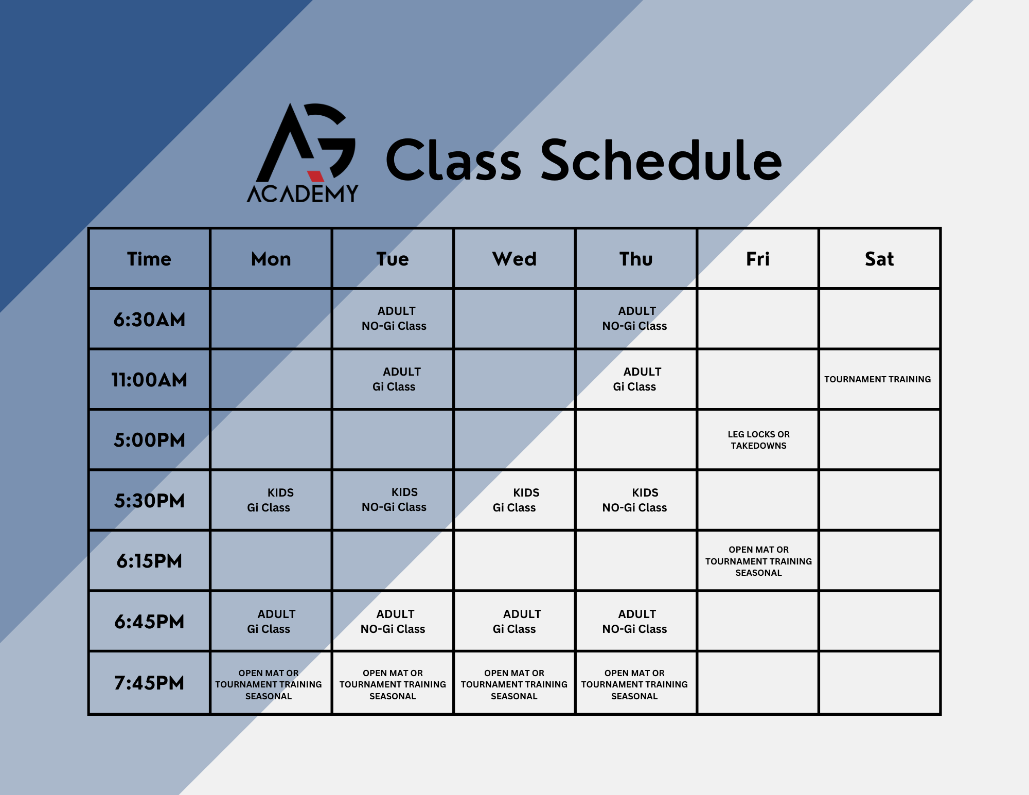 American Grappling Academy Schedule — American Grappling Academy