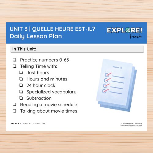 French 1 | Unit 3: Telling Time and Numbers 0-100 (1-week unit ...