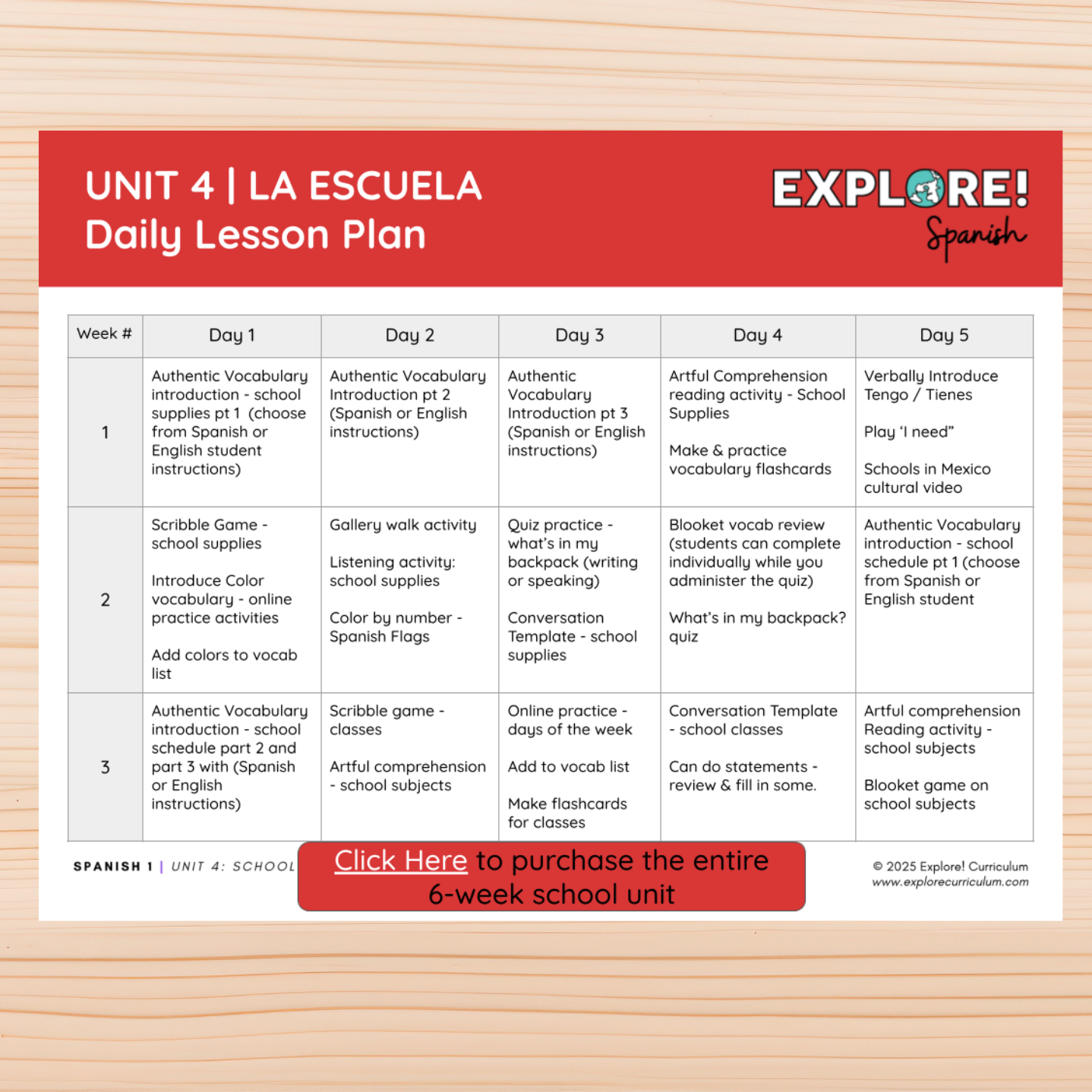 Spanish 1 | Unit 4: La Escuela — Explore! Curriculum