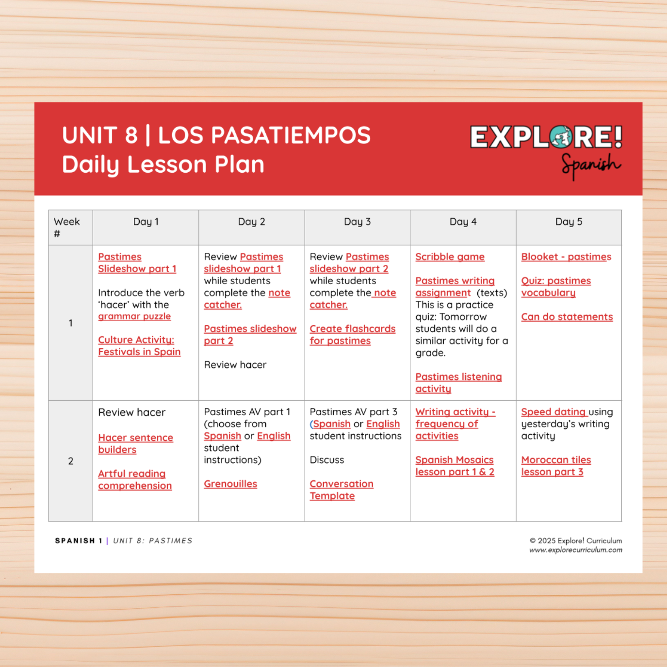 Spanish 1 | Unit 8: Los Pasatiempos — Explore! Curriculum