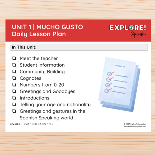 Spanish 1 | Unit 1: ¡Mucho Gusto! (3-week unit) — Explore! Curriculum
