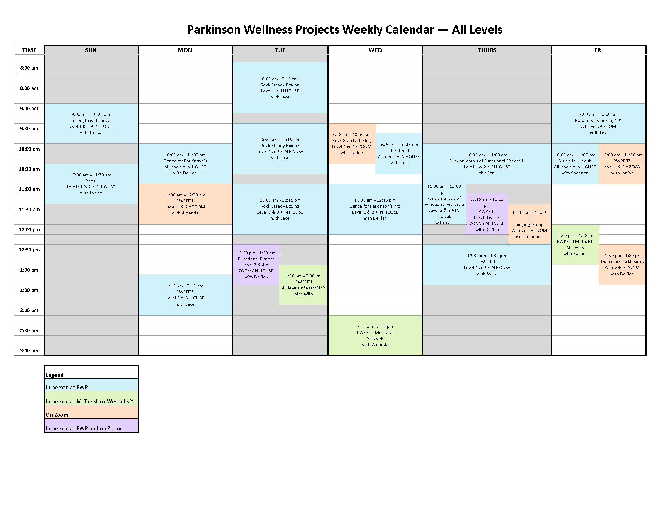 Weekly Schedules — PWP
