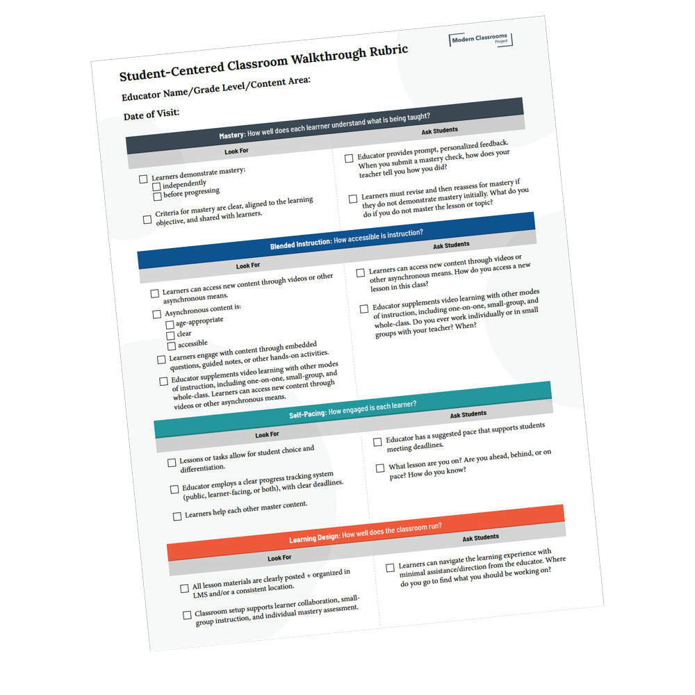 Student-Centered Classroom Walkthrough Rubric — Modern Classrooms Project