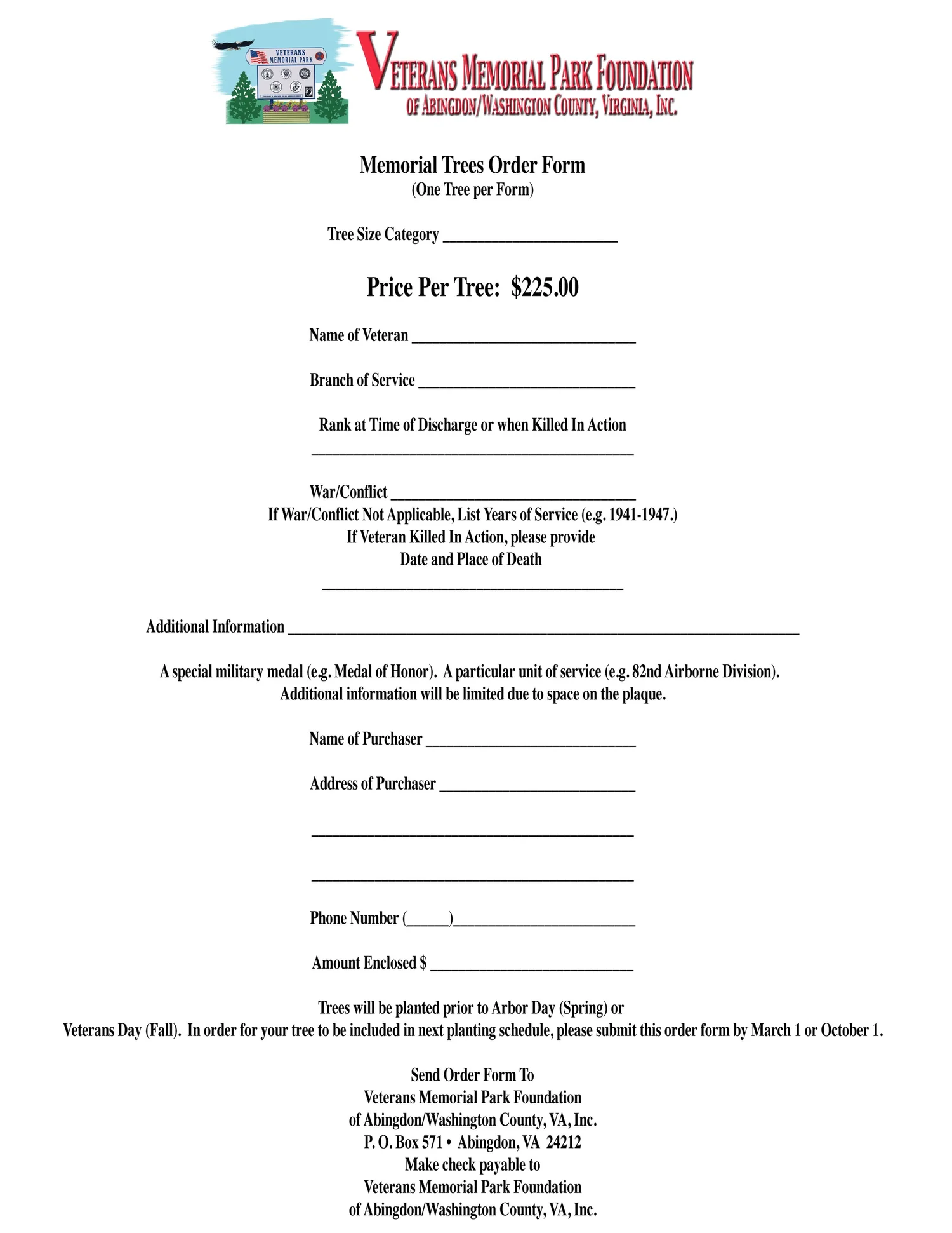 Memorial Trees — VETERANS MEMORIAL PARK