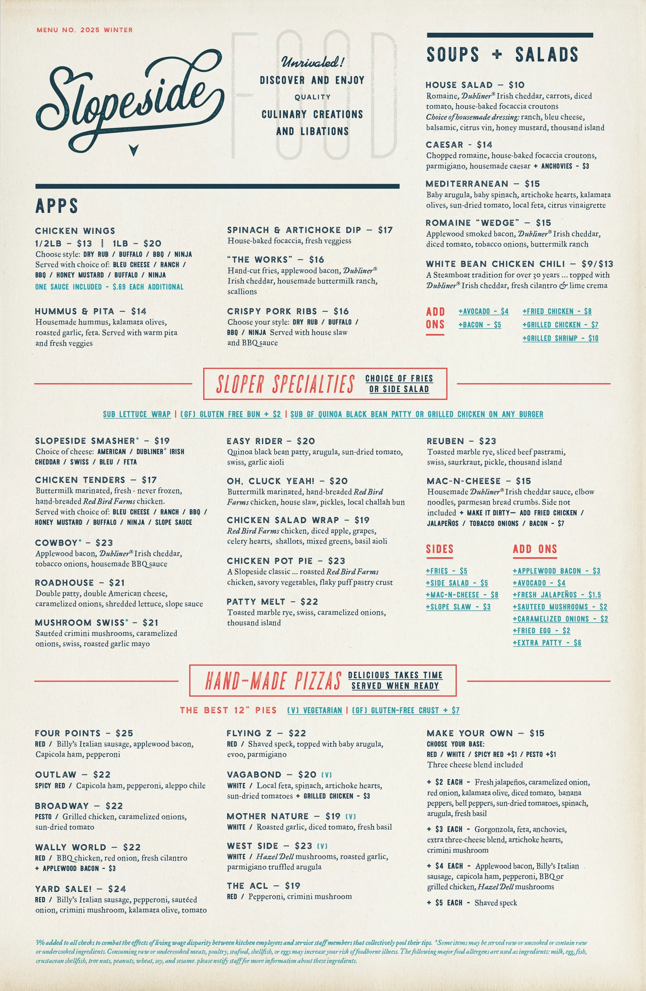 Menu — Slopeside Steamboat
