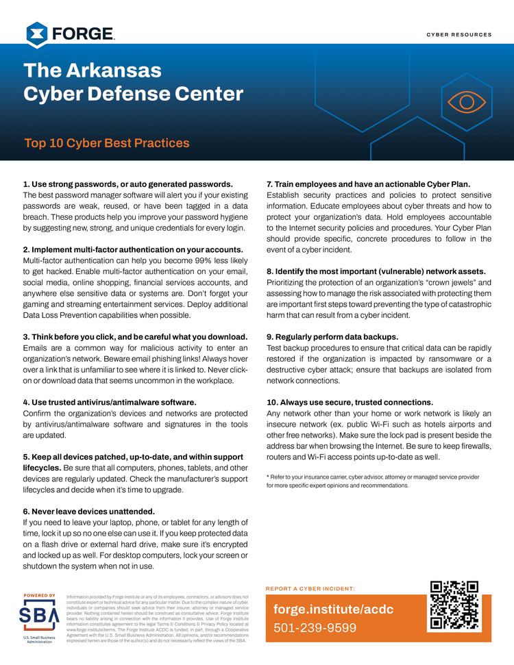 Top 10 Cyber Best Practices — Forge Institute