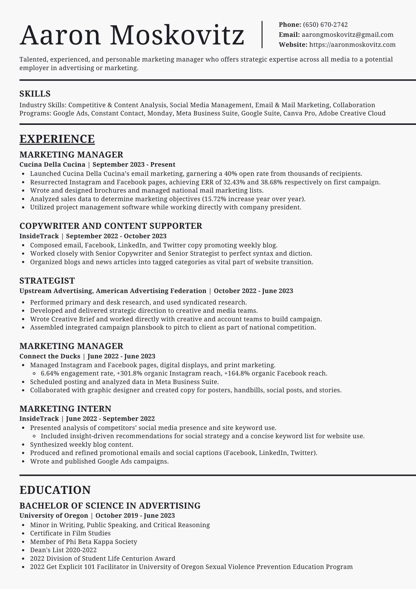 My Resume — Aaron Moskovitz