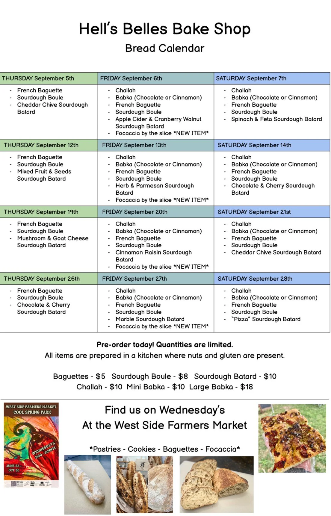 Bread Calendar — Hell’s Belles Bake Shop