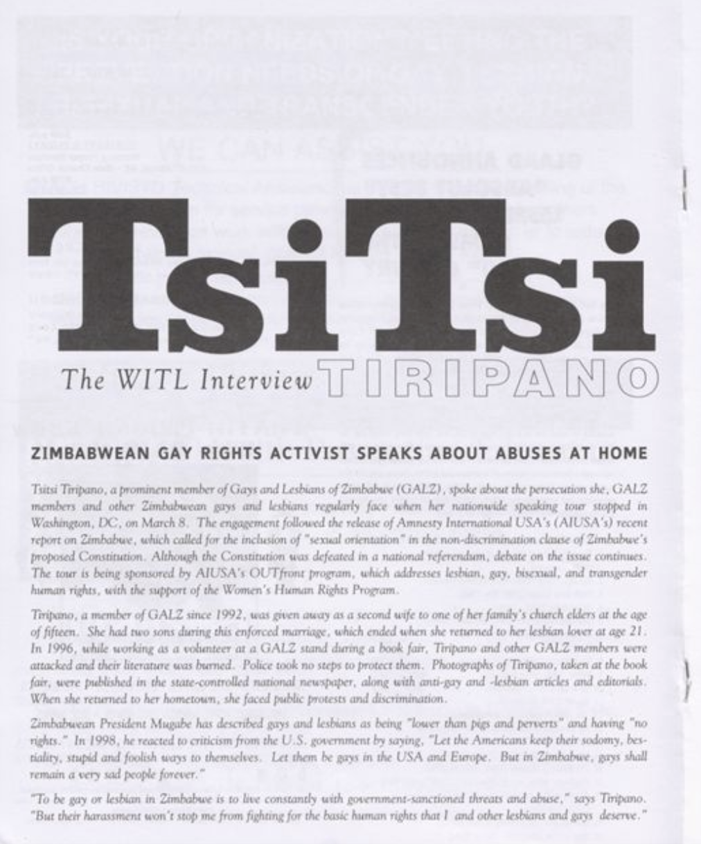 Tsi Tsi Tiripano: Women In The LIFE Magazine, 2000 — KYKY Archives