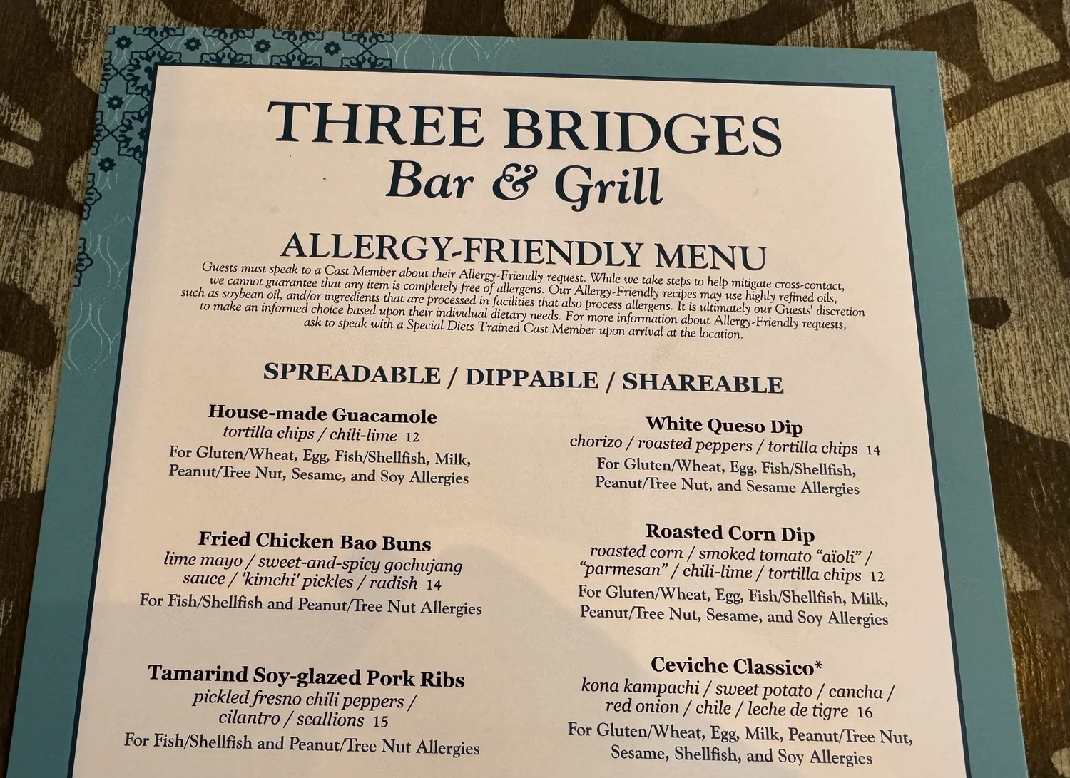 Three Bridges Bar & Grill Allergy-Friendly Dinner Menu — Gluten Free ...