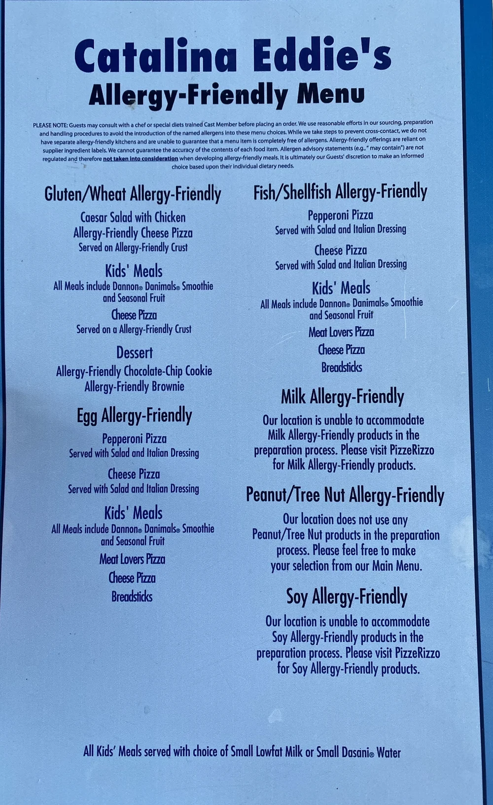 Catalina Eddie's Allergy-Friendly Lunch and Dinner Menu — Gluten Free ...