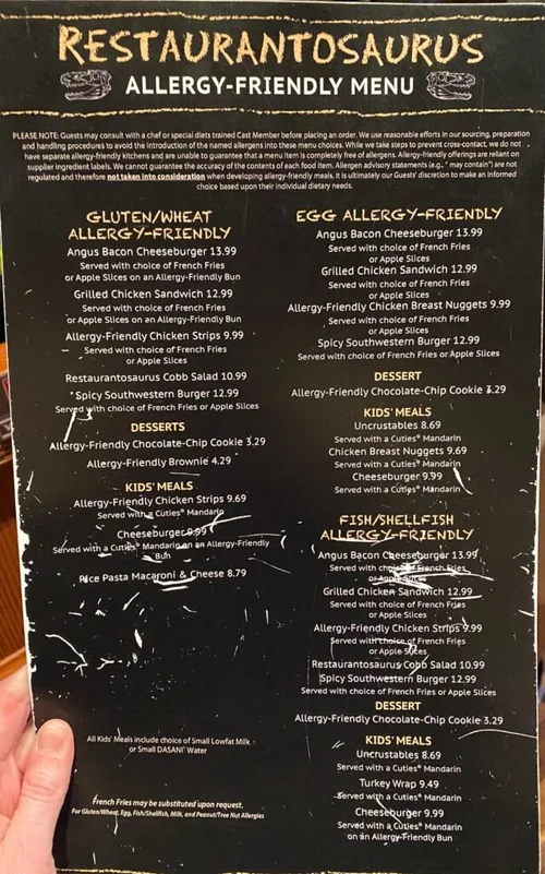 Restaurantosaurus Allergy-Friendly Lunch & Dinner Menu — Gluten Free ...