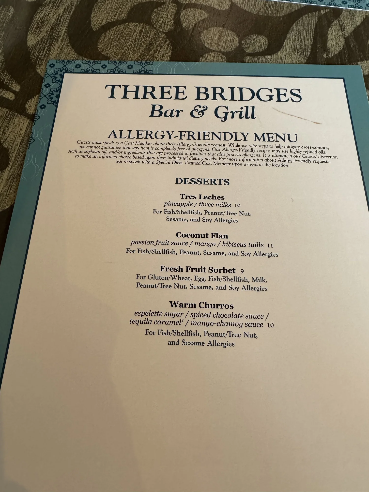 Three Bridges Bar & Grill Allergy-Friendly Dinner Menu — Gluten Free ...