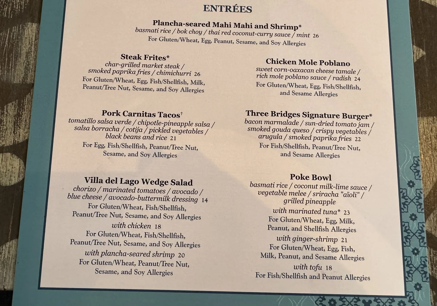 Three Bridges Bar & Grill Allergy-Friendly Dinner Menu — Gluten Free ...