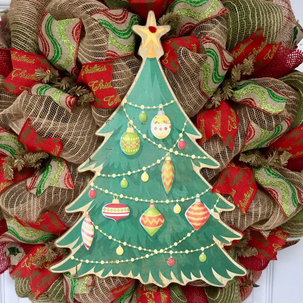Christmas Trees Decorated With Mesh Ribbon
