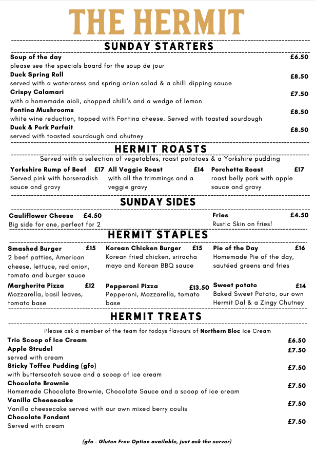 Food — The Hermit Inn - Burley Woodhead