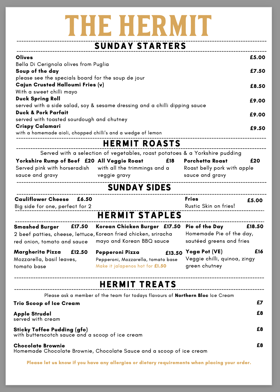 Food — The Hermit Inn - Burley Woodhead