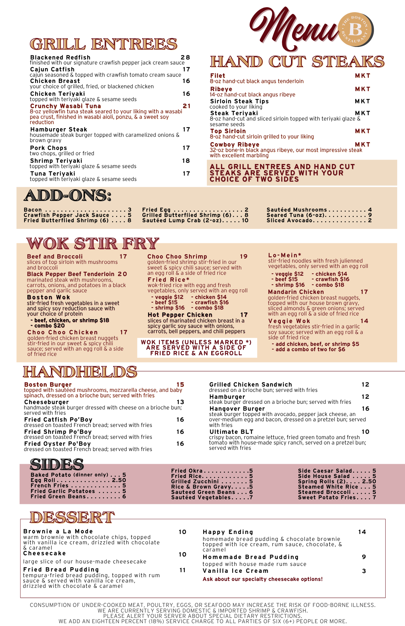 Menu — The Boston Restaurant