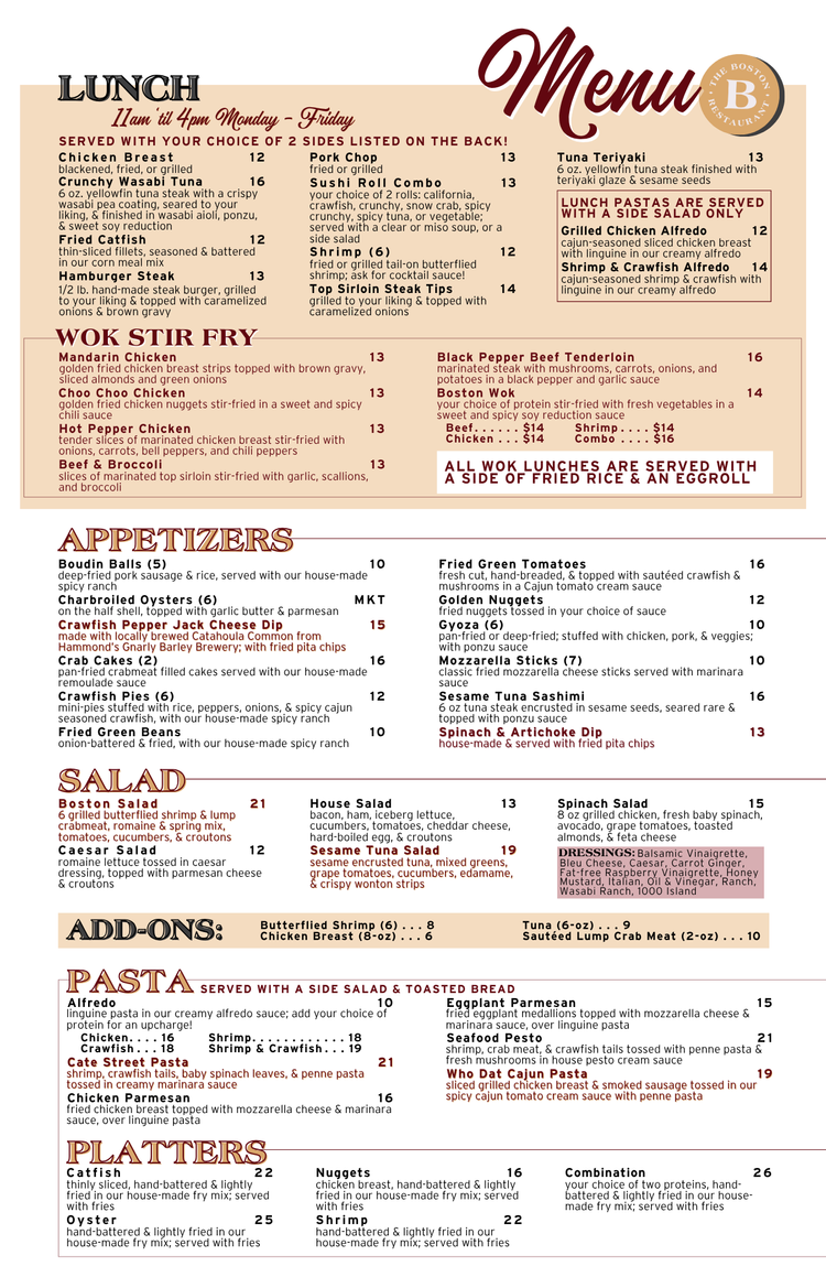 Menu — The Boston Restaurant