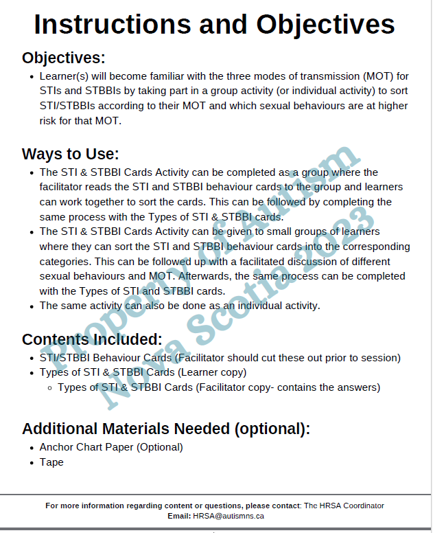 Types of STIs/STBBIs Cards — Exploring the Spectrum