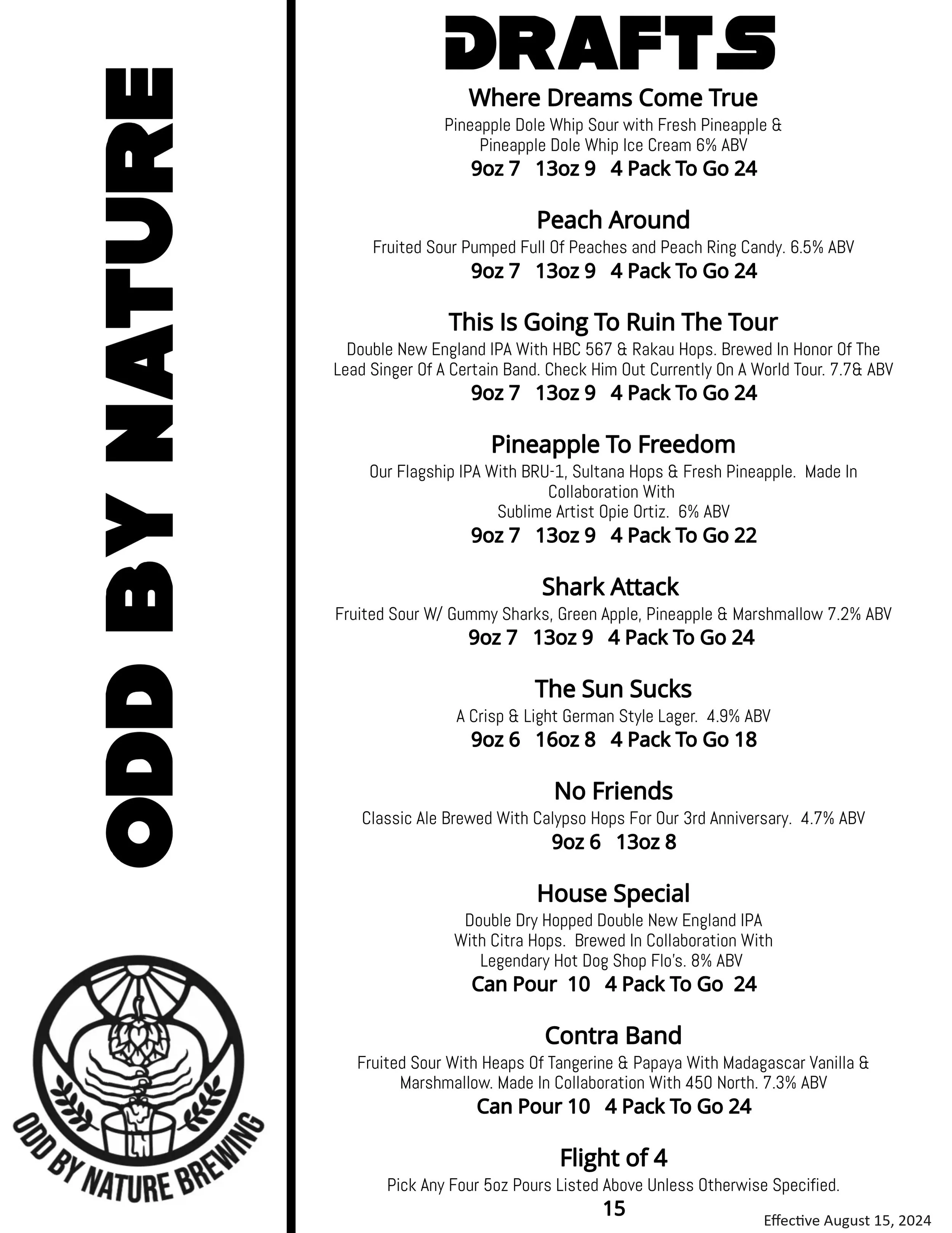 Menus — ODD BY NATURE BREWING
