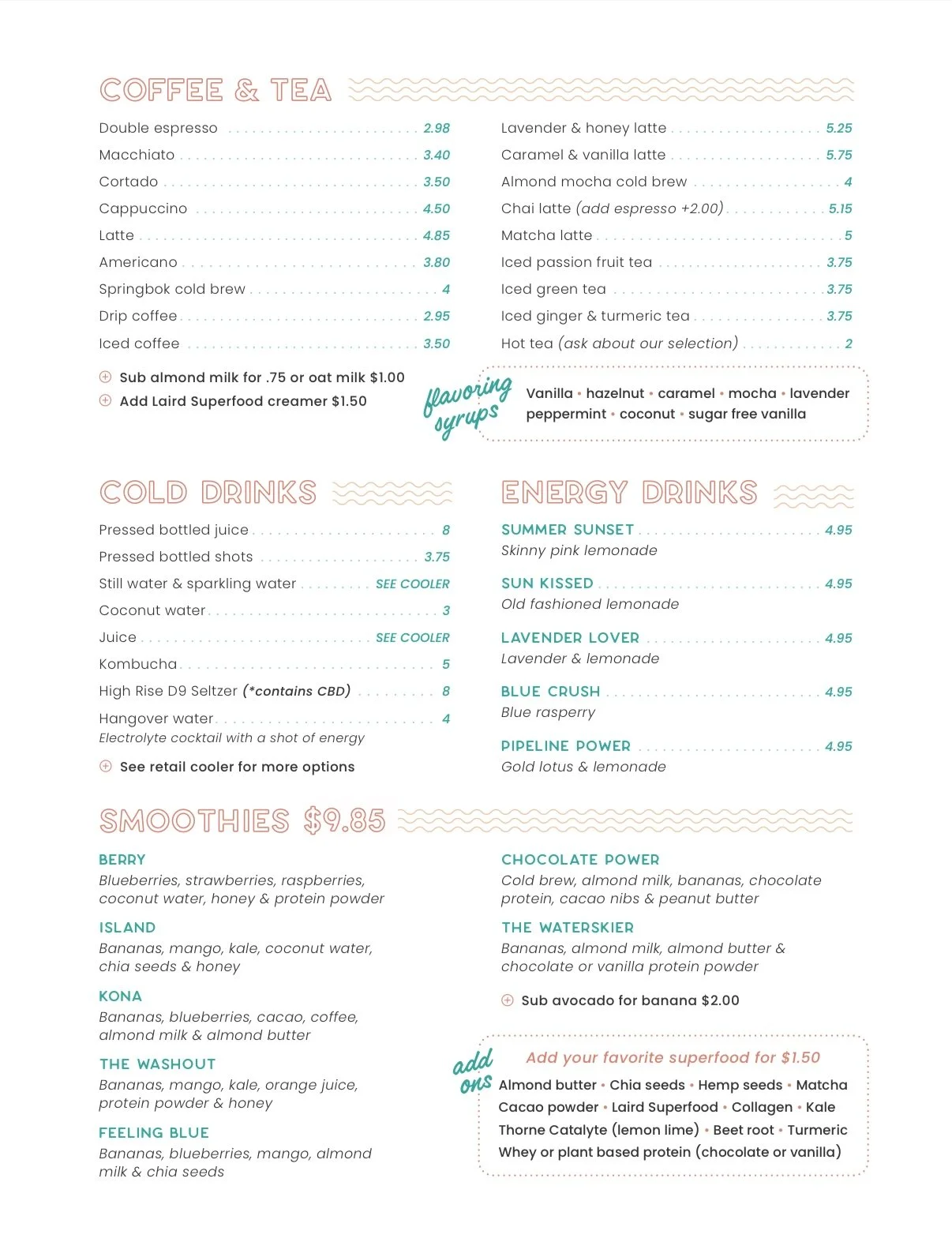Menus — Point Break Coffee & Drive-Thru