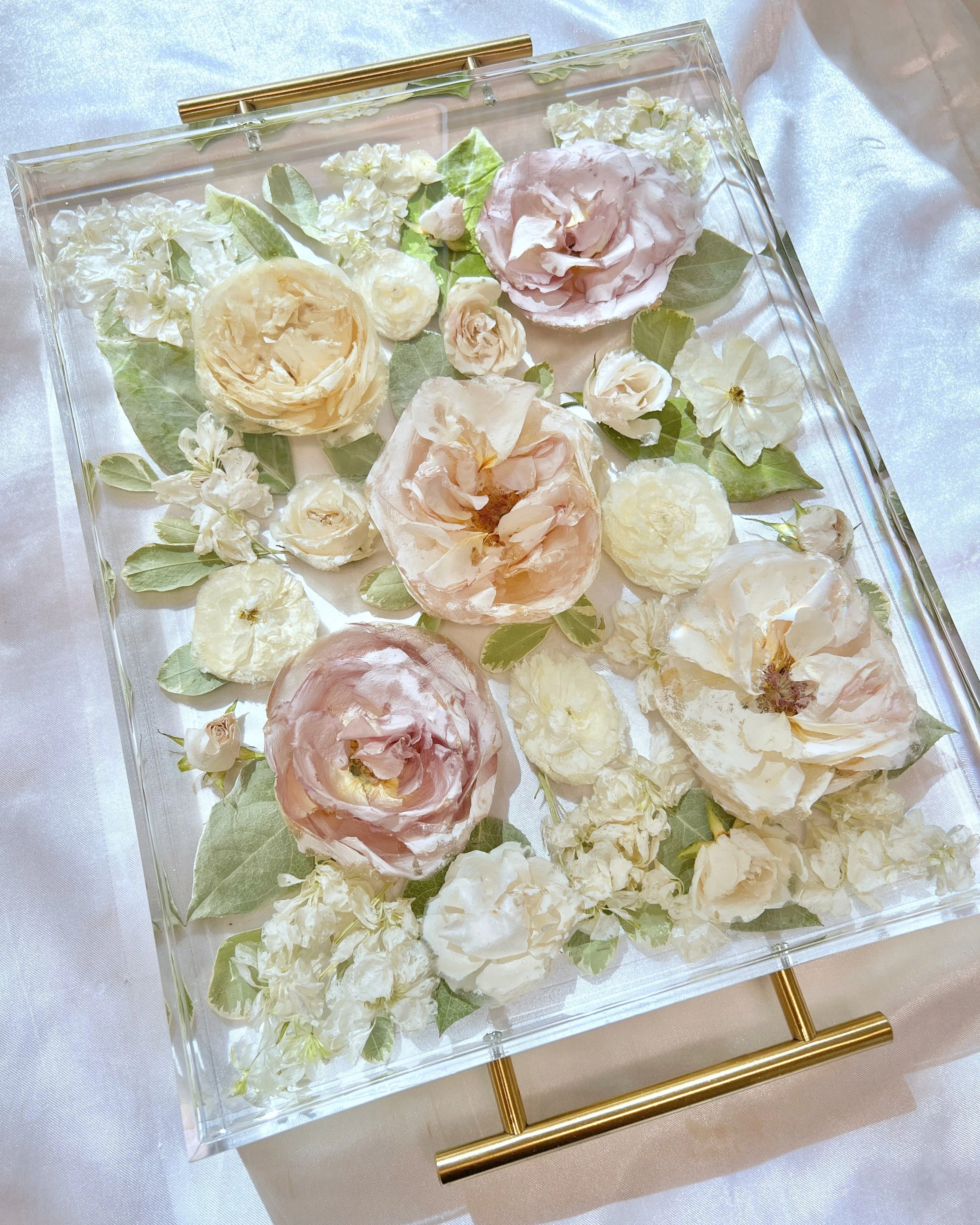 Custom Preserved Bouquet Tray with Gold or Silver Handles ...